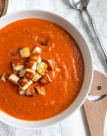 Creamy Tomato Soup with Crispy Halloumi